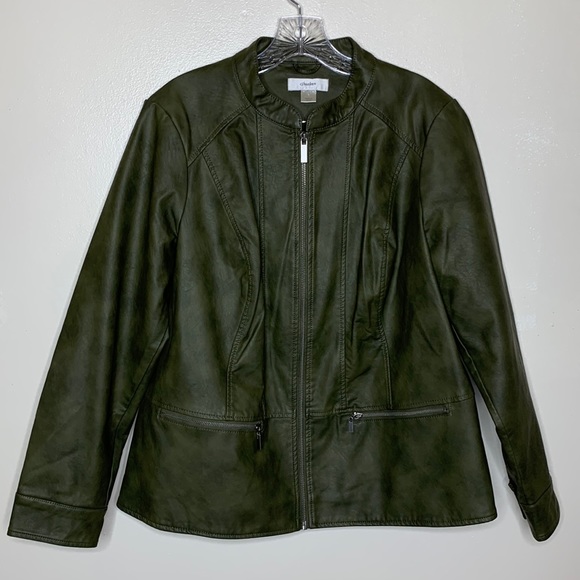 CJ Banks | Jackets & Coats | Cj Banks Jacket Green Vegan Leather Zip ...